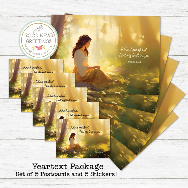 2024 Yeartext Package - Set of 5 Postcards and 5 Stickers - Good News Gifts